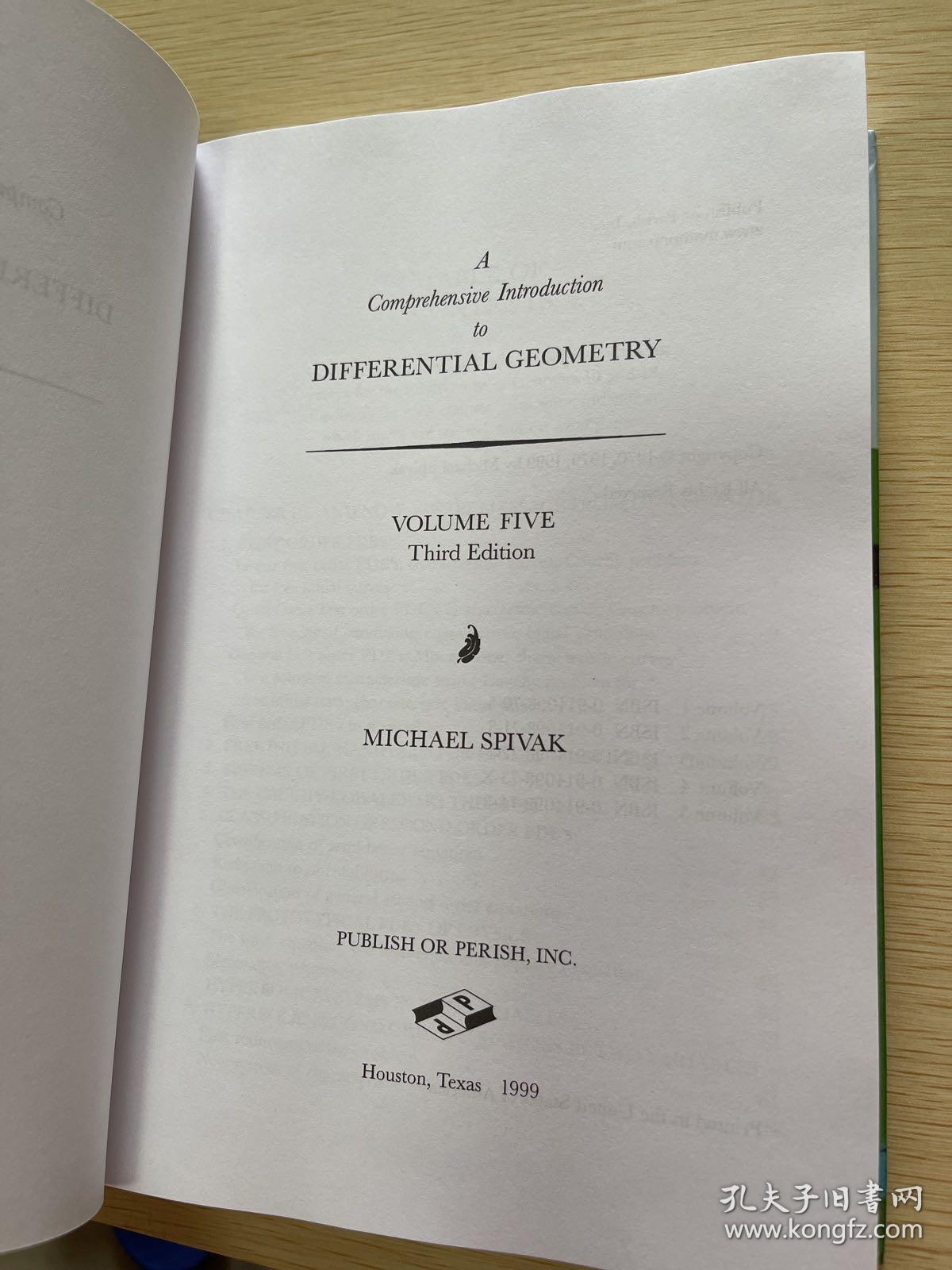 现货 A Comprehensive Introduction to Differential Geometry, Vol. 5 英文原版 ...
