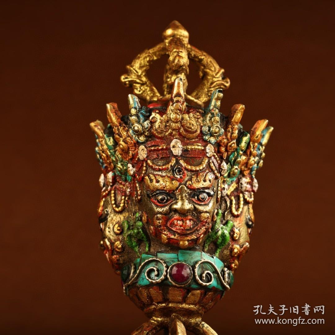 【图】藏传密宗法器 旧藏西藏寺院收老纯铜纯手工打造镶嵌宝石彩绘描金藏传佛教工艺密宗普巴金刚降魔杵法器，重1787克 高40厘米,拍品信息,网上 ...
