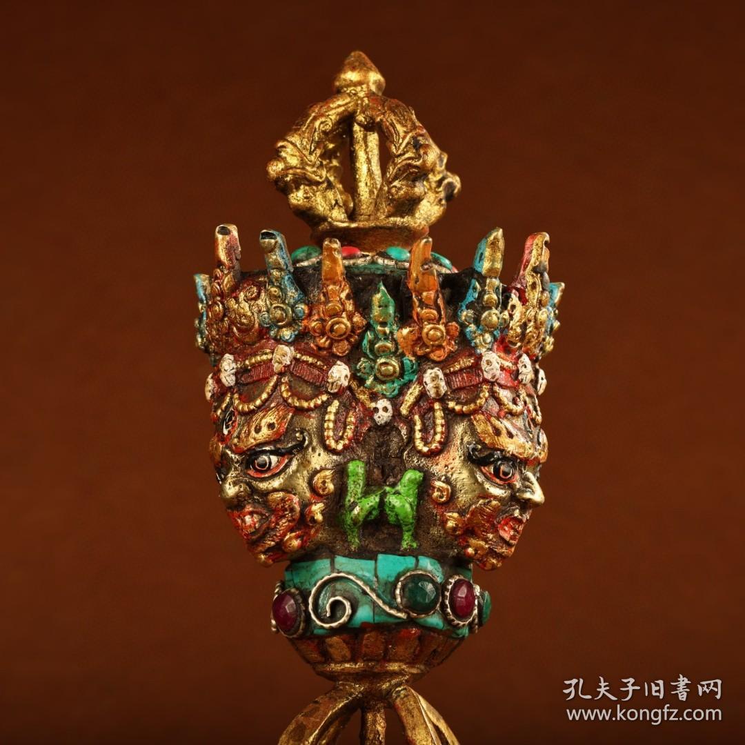 【图】藏传密宗法器 旧藏西藏寺院收老纯铜纯手工打造镶嵌宝石彩绘描金藏传佛教工艺密宗普巴金刚降魔杵法器，重1787克 高40厘米,拍品信息,网上 ...