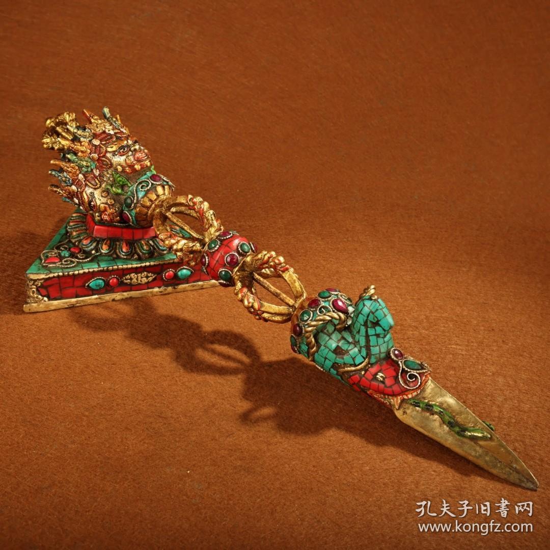 【图】藏传密宗法器 旧藏西藏寺院收老纯铜纯手工打造镶嵌宝石彩绘描金藏传佛教工艺密宗普巴金刚降魔杵法器，重1787克 高40厘米,拍品信息,网上 ...