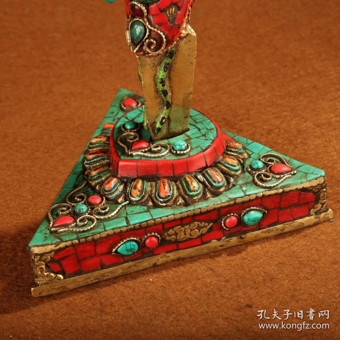 【图】藏传密宗法器 旧藏西藏寺院收老纯铜纯手工打造镶嵌宝石彩绘描金藏传佛教工艺密宗普巴金刚降魔杵法器，重1787克 高40厘米,拍品信息,网上 ...