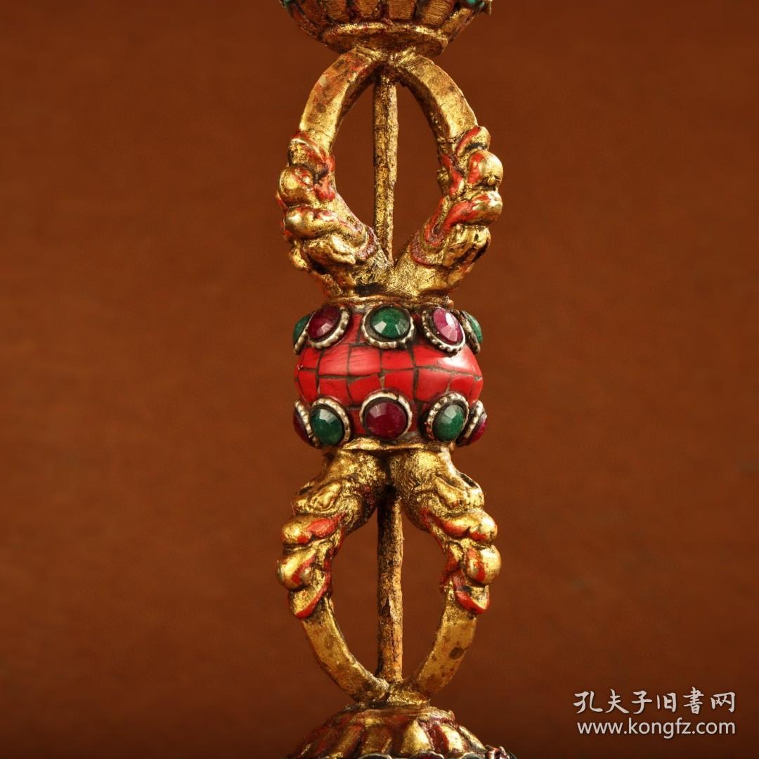【图】藏传密宗法器 旧藏西藏寺院收老纯铜纯手工打造镶嵌宝石彩绘描金藏传佛教工艺密宗普巴金刚降魔杵法器，重1787克 高40厘米,拍品信息,网上 ...
