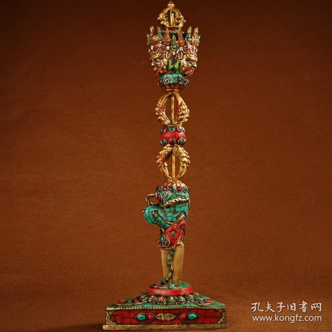 【图】藏传密宗法器 旧藏西藏寺院收老纯铜纯手工打造镶嵌宝石彩绘描金藏传佛教工艺密宗普巴金刚降魔杵法器，重1787克 高40厘米,拍品信息,网上 ...