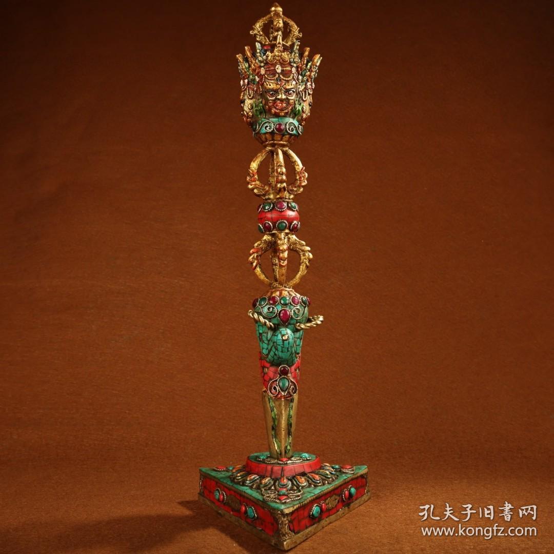 【图】藏传密宗法器 旧藏西藏寺院收老纯铜纯手工打造镶嵌宝石彩绘描金藏传佛教工艺密宗普巴金刚降魔杵法器，重1787克 高40厘米,拍品信息,网上 ...