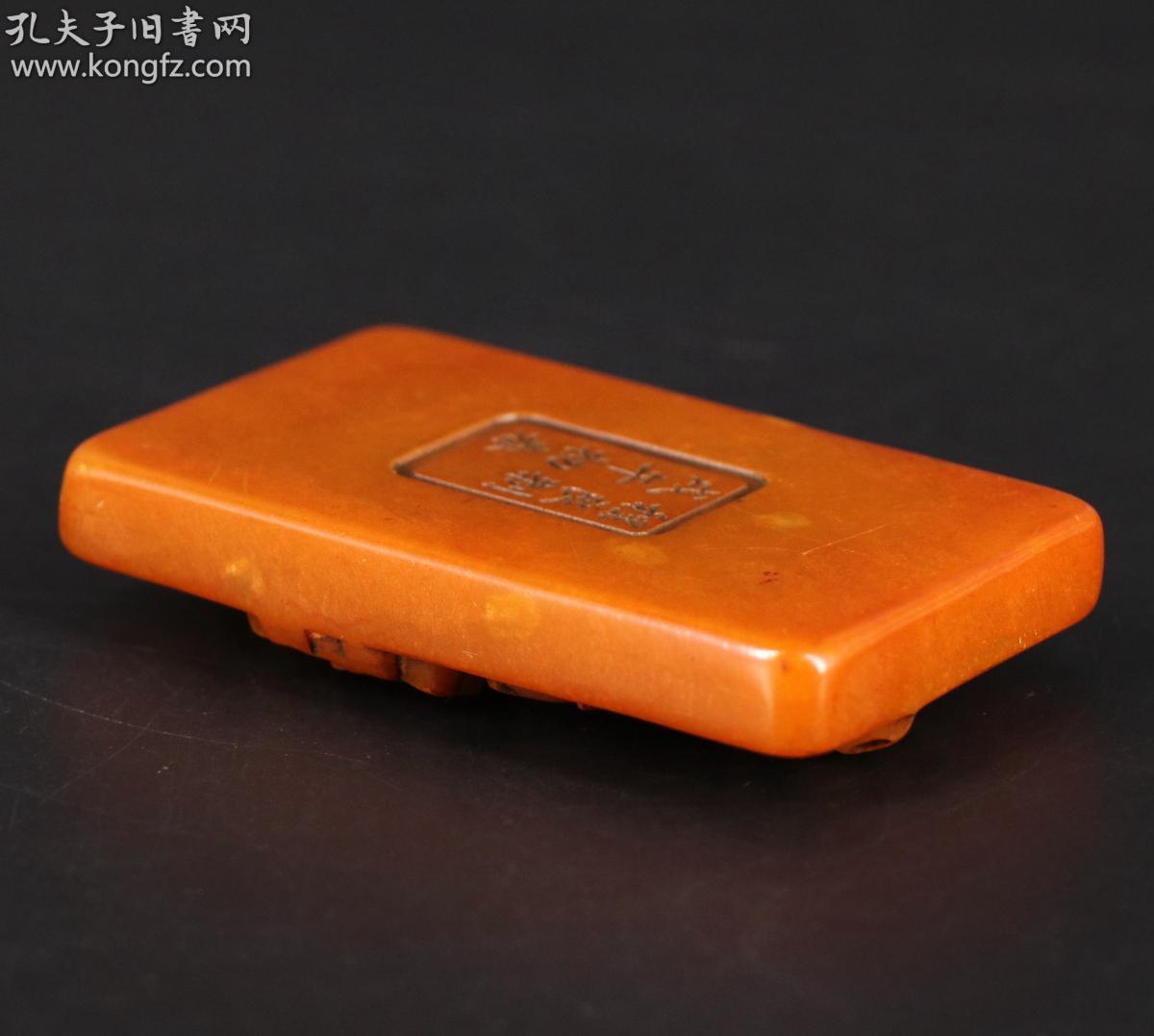 【图】日本购回 原包浆《纯天然 精雕 寿山石 笔舔一件》这件笔舔精雕花卉图案，天然原石纹理，笔舔料石材精美细腻，有名款，是文房四宝收藏之佳品 ...